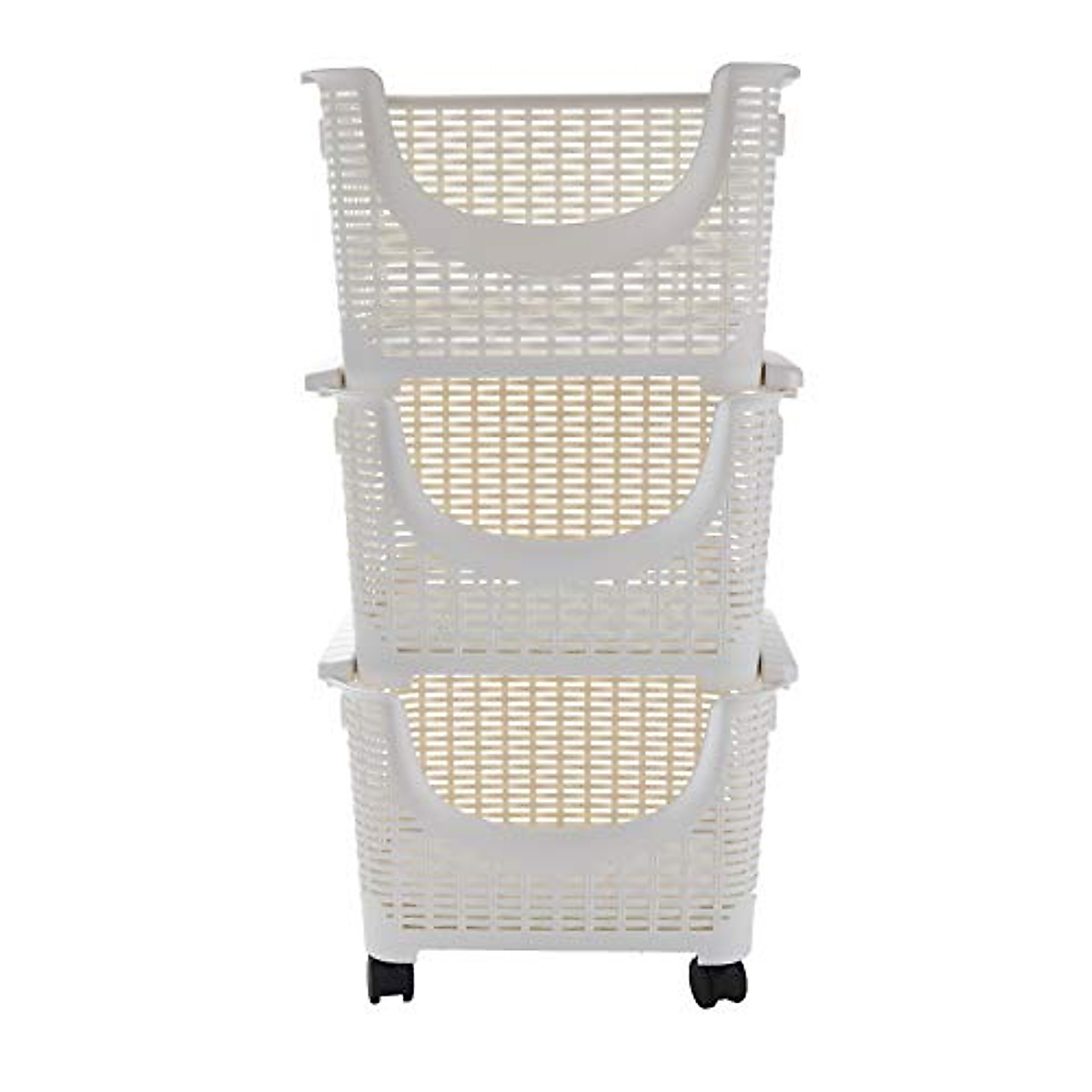 Mind Reader 3-Tier Stackable Containers Rolling Plastic Bins, Storage Baskets, Ivory
