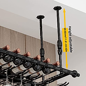 Wine Glass Holder, Ceiling Wine Rack, Wine Glass Rack, Rustic Industrial Wine Racks Wall Mounted with 8 Stem Glass Holder, 2-Tiers Wall Mount Bottle Holder Glass Rack, for Bars Restaurants Kitchens