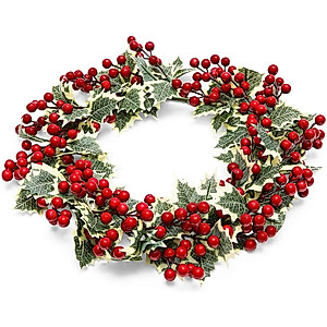 Farmlyn Creek Artificial Christmas Wreath with Holly Berries for Front Doors (15.7 in, 1 Piece)