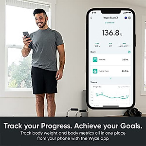 WYZE Smart Scale X for Body Weight, Digital Bathroom Scale for BMI, Body Fat, Water and Muscle, Heart Rate Monitor, Body Composition Analyzer for People, Baby, Pet, 400 lb, Black