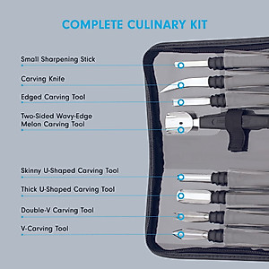 Messermeister 9-Piece Garnishing Tool Set - Most-Used Fruit, Vegetable, Garnishing & Decorating Tools - Includes Vinyl Pouch for Storage & Transport