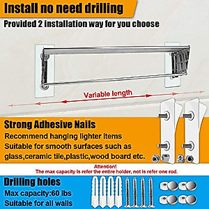 Accordion Wall Mounted Drying Rack Stainless Steel Clothes Retractable Folding Accordian Wall Hanger Hanging Towel Holder 61lb Capacity for Laundry Bathroom