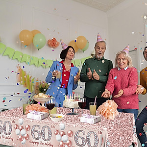 CMUSKO 3 Pack 60th Birthday Tablecloth Decorations for Women, Pink Rose Gold Table Cover Happy 60 Birthday Theme Party Supplies, 60 Year Old Birthday Plastic Rectangular Table Cloth Decor