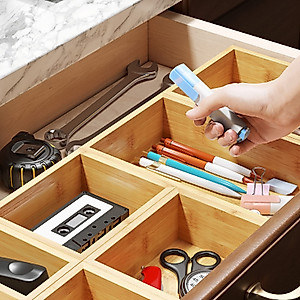 SpaceAid 6 Pcs Bamboo Drawer Organizer Storage Box Set, Multi-Use Drawer Organizer Bin for Kitchen, Bathroom, Office Desk and Makeup (6 Boxes)