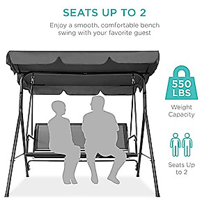 Best Choice Products 2-Seater Outdoor Adjustable Canopy Swing Glider, Patio Loveseat Bench for Deck, Porch w/Armrests, Textilene Fabric, Steel Frame - Gray