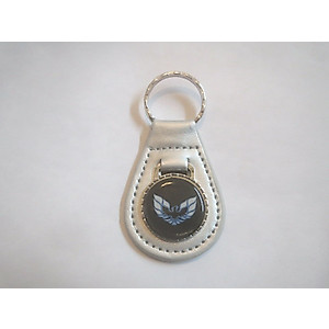FIREBIRD TRANS-AM BLUE WHITE BIRD WINGS LOGO LEATHER KEYCHAIN - SILVER