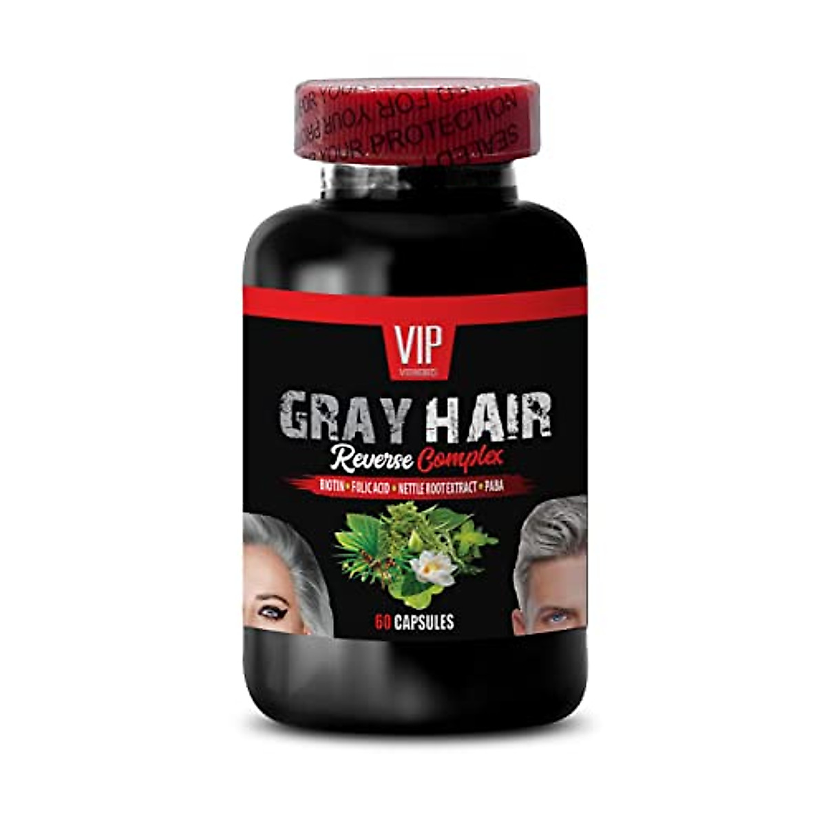 Saw Palmetto Mens Hair - Gray Hair Reverse Complex - Natural Solution - Powerful Results, Grey Hair Men, Biotin Vitamins for Hair Skin and Nails, Paba Supplement, Gray Hair Supplement, 1 Bot 60 Caps