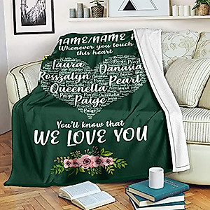 Personalized Custom Kids Grandkids Names for Dad Mom Grandma Nana Grandpa Nana Customized Christmas Holiday Fleece Sherpa Blanket Bed Throw Tapestry Wall Hanging (Green - Touch Heart, Fleece - 50x60)