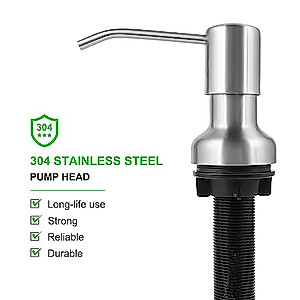 Soap Dispenser for Kitchen Sink, Sink Soap Dispenser with Longer Threaded Shaft Shank, 47" Extension Tube Connects Directly to Dish Soap Container, Wider Pump Head Base （Brushed Nickel）