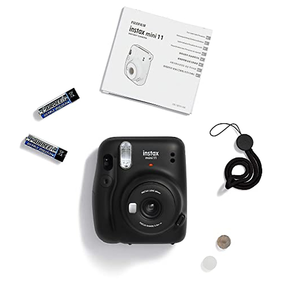 Fujifilm Instax Mini 11 Instant Film Camera with Automatic Exposure and Flash, Fujinon 60mm Lens with Selfie Mirror, Optical Viewfinder - Charcoal Grey (Renewed)