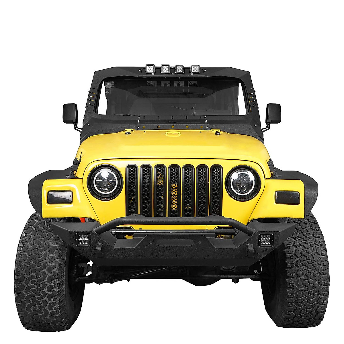 Hooke Road TJ Windshield Frame Cover Roof Sun Visor Cowl Body Armor w/LED Lights for Jeep Wrangler TJ 1997 1998 1999 2000 2001 2002 2003 2004 2005 2006