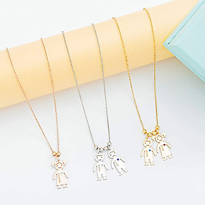 Funcok Personalized Sterling Silver Children Charm Pendant Mothers Custom Name Necklace with Birthstone (Silver-3 Charm)