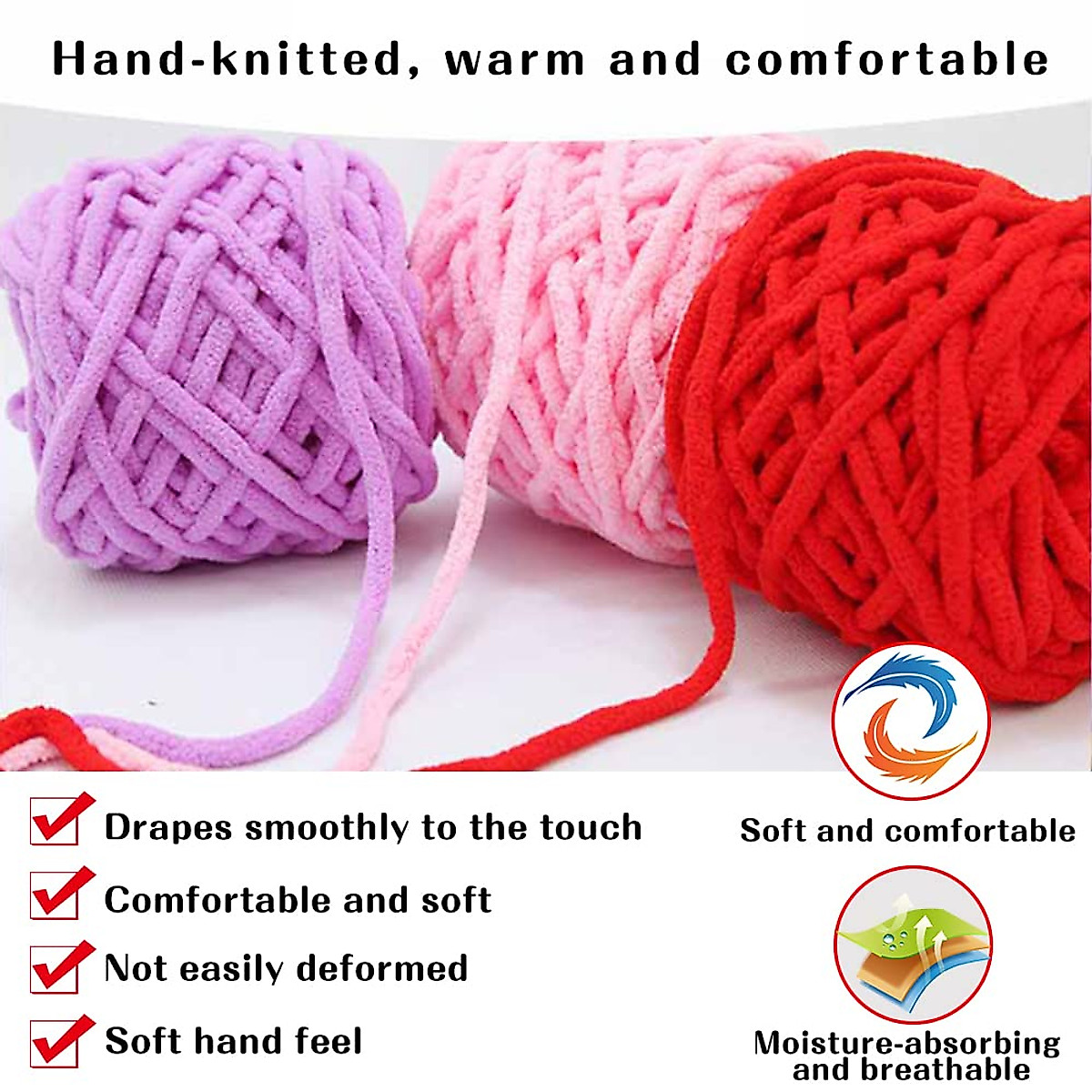 2 Balls Soft Chenille Yarn Velvet Yarn for Crocheting,Fluffy Yarn for Knitting and Crochet DIY Craft,Blanket Yarn for Hat Scarf Blanket Slippers