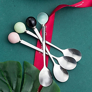 Stainless Steel Coffee Spoon,Teaspoon,Sugar Spoon,Korean Dessert Spoon with Ceramic Ball, Spoons 4 Pieces 5.5 Inches Pink