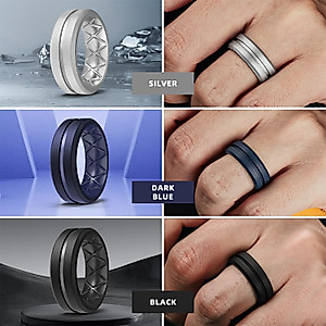 Egnaro Silicone Ring Men 1/4/6 Multipack Breathable Mens Silicone Rubber Bands Wedding Rings for Men Engagement Bands - 8mm Width 2mm Thickness…