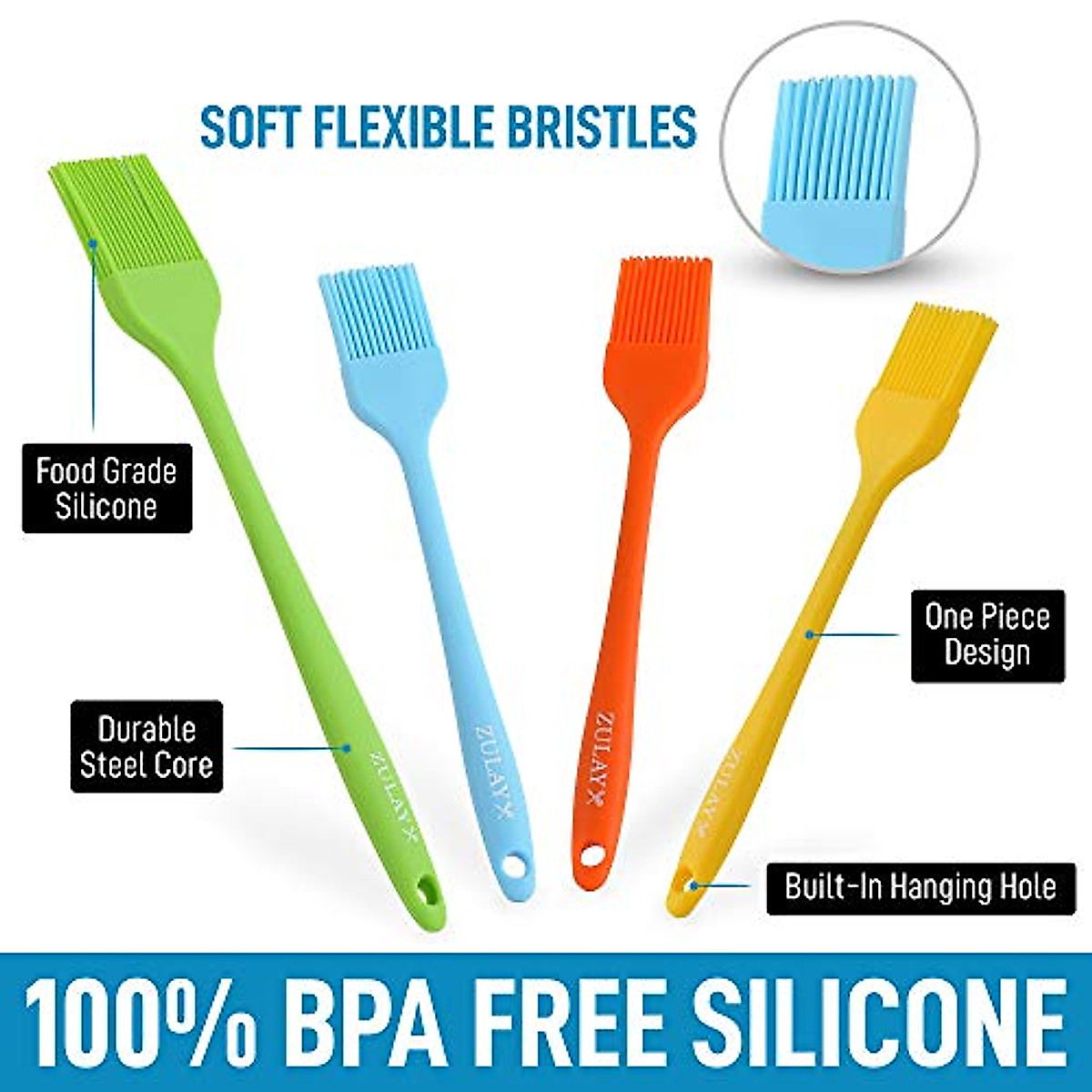 Zulay (Set of 4) Pastry Brush - Heat Resistant Silicone Basting Brush With Soft Flexible Bristles - Assorted Basting Brush Ideal For BBQ, Marinating, or Spreading Butter & Oil