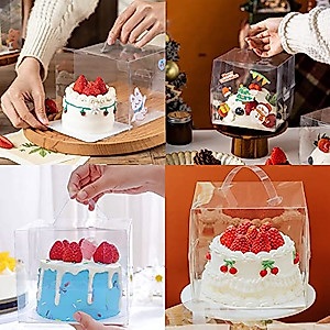 DNPHRPY 6X6X6 Inches 20pcs Clear Cake Boxes with Handles & Cake Boards, Bakery Box with Handles for Mother's Day Gifts, Desserts, and Cupcakes, Disposable Bakery Containers, 1 Ribbon & 4 Stickers
