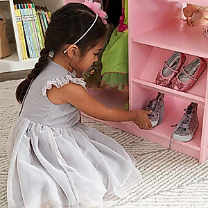 KidKraft Wall Mount Wooden Fashion Pretend Dress-Up Station Children's Furniture with Storage and Mirror - Pink, Gift for Ages 3+