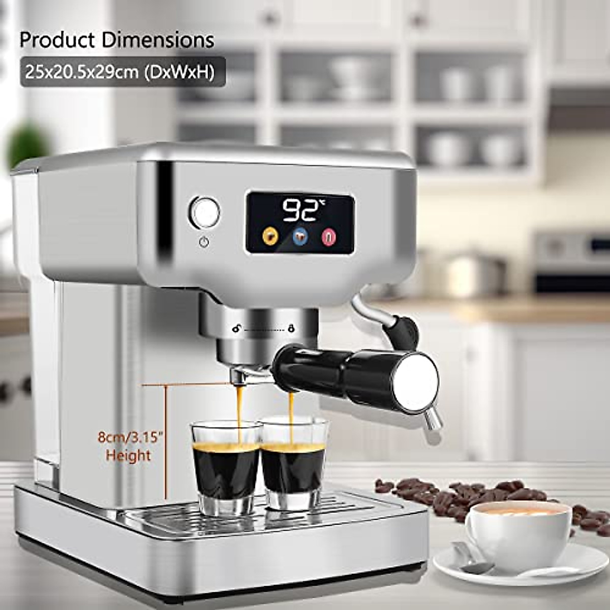 Homtone Espresso Machine 20 Bar, Stainless Steel Espresso Machine with Milk Frother for Cappuccino, Latte, Touch Screen Espresso Coffee Maker for Home (Modern)