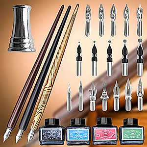 Trustela Calligraphy Set For Beginners, 3 Calligraphy Pens, 4 Ink Bottle 15ml, 20 Calligraphy Nibs, 1 Calligraphy Pen Holder, Dip Pen Set, Gift For Men, Women And Kids, Calligraphy Kit For Beginners