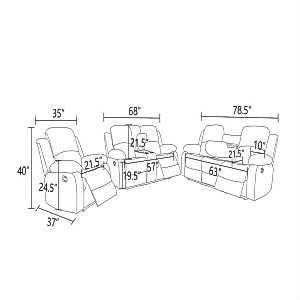 UOCFYK Lounge Comfy Linen Manual Reclining Sectional Sofa Modern Couch for Small Living Room/Dorm/Bedroom/Office/Apartment for Small Spaces, (Grey/White, Three-Piece)