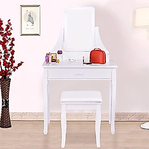 SDGH White Makeup Dresser Dresser Desk Chair Set with Square and 3 Drawer Dresser Dresser