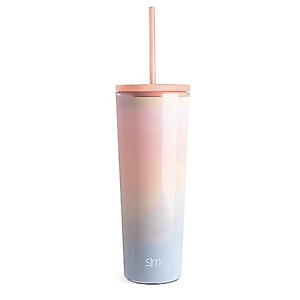 Simple Modern Plastic Tumbler with Lid and Straw | Reusable BPA Free Iced Coffee Cups Double Wall Smoothie Cup | Gifts for Women Men Him Her | Classic Collection | 24oz | Sherbet Swirl