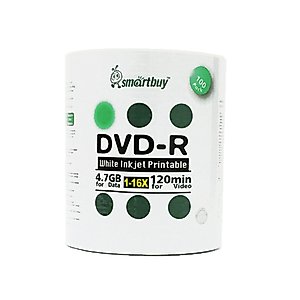 Smart Buy 1000 Pack DVD-R 4.7gb 16x White Printable Inkjet Blank Media Record Disc, 1000 Disc 1000pk