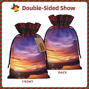 Christmas Gift Bags with Drawstring Burlap Gift Bags Sunset at Thailand Christmas Linen Bags for Xmas Party Candy Bags with Cards Xmas Reusable Wrapping Bags Christmas Linen Treat Bags for Holiday