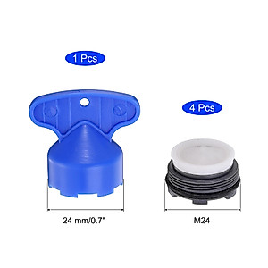 uxcell 4pcs M24 Faucet Cache Aerators with 1pc Faucet Aerator Key Removal Wrench Bathroom Faucet Aerator Water Saving Restrictor Replacement Parts for Bathroom Kitchen Sink, Blue
