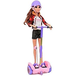 Click N' Play Scooter Set for 12" Dolls, Remote Control Pink Hoverboard with Helmet & Kneepad Accessories, Compatable with Barbies and Ken Dolls, Gifts for Girls Ages 3+, Girl Toys