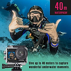 Exprotrek Action Camera 4K 60FPS with Touch Screen,EIS 170 ° Ultra Wide Angle, 40m Waterproof Underwater Remote Control Sports Camera with Helmet Accessories