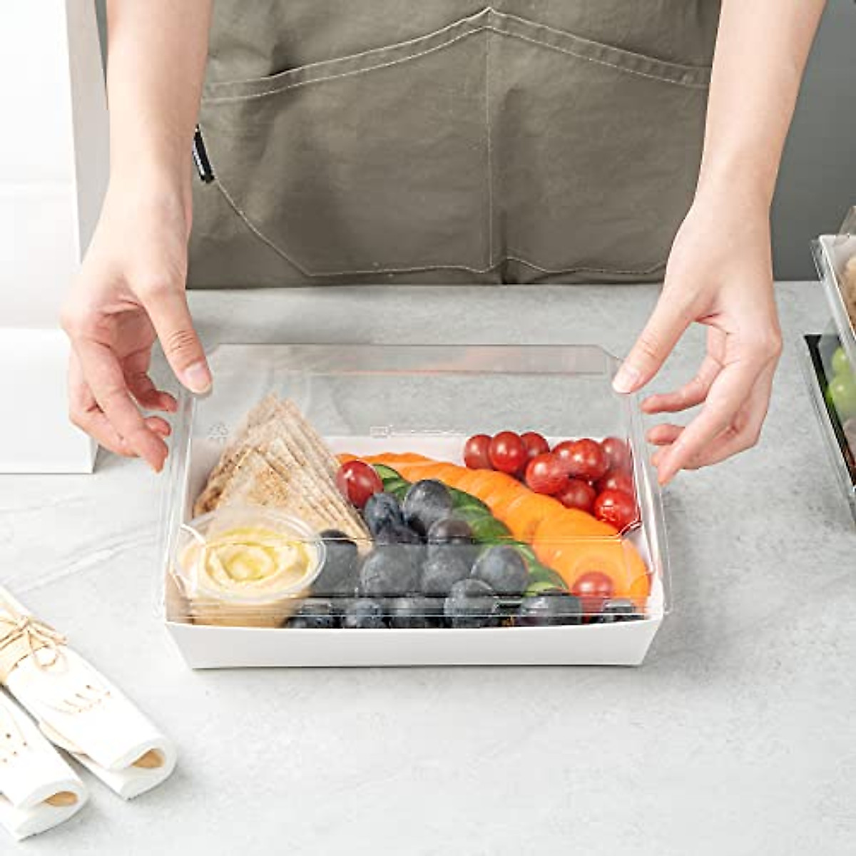 Restaurantware Matsuri Vision 9 x 6 x 1.5 Inch Large Sushi Trays 100 Greaseproof Sushi Packaging Boxes - Lids Sold Separately Disposable White Paper Sushi Containers For Entrees Or Desserts