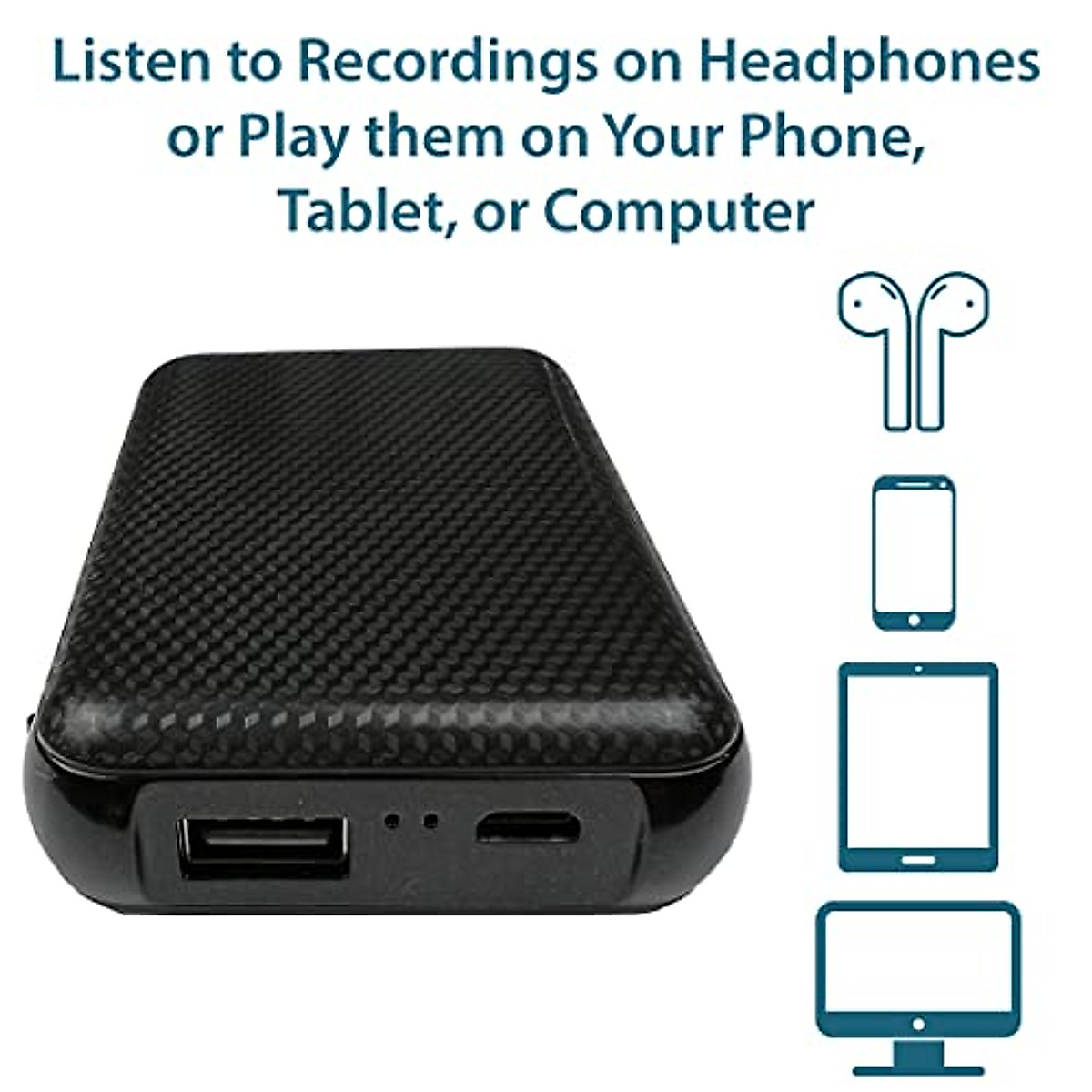 K-MIC-OTG Voice Activated Digital Audio Recorder 688 Hours of Recording Long Battry Life Power Bank - Play Back on Recorder, Computers, Phones, & Tablets