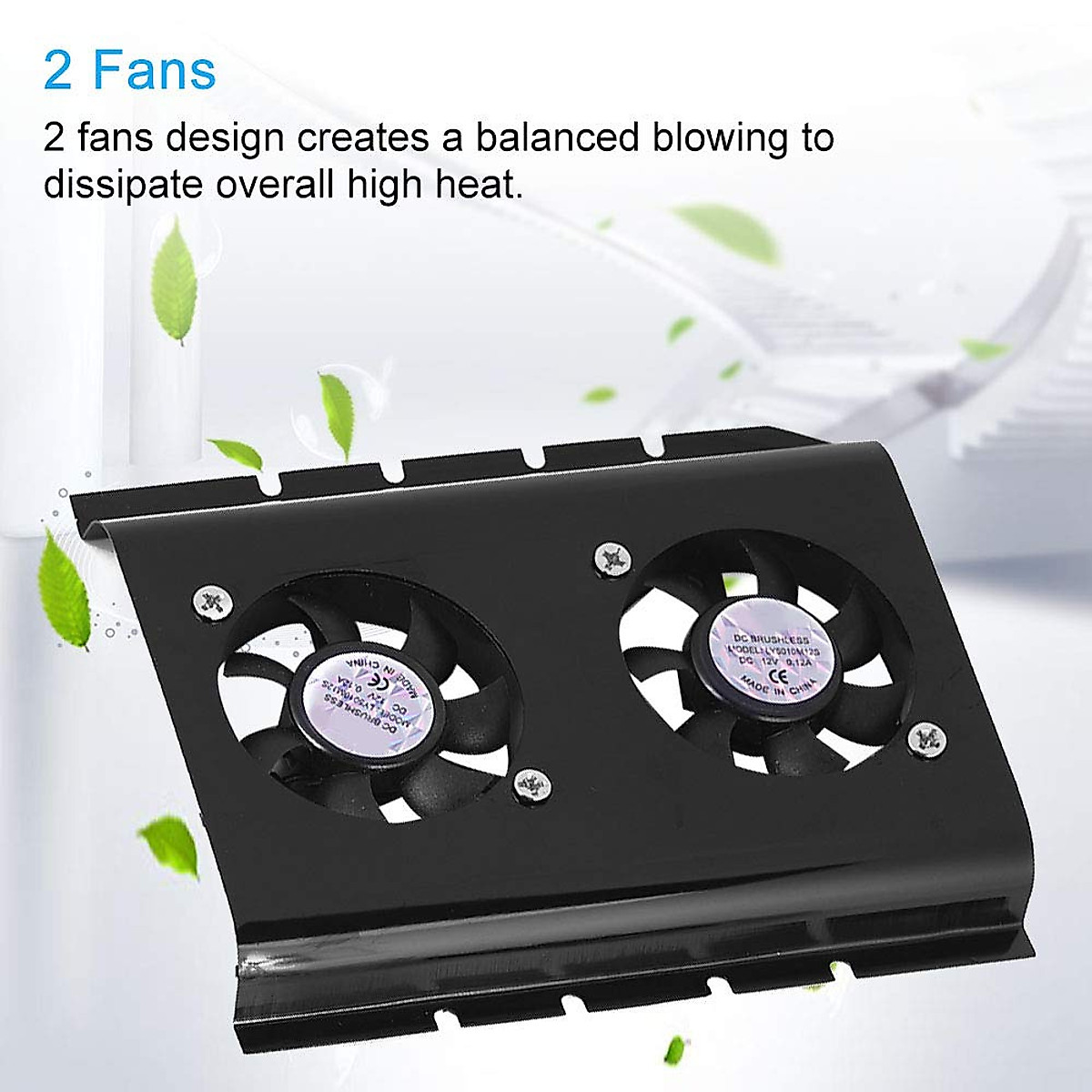 ASHATA HDD Fan Cooling Cooler, 3.5" Hard Disk Drive Fan Cooling Cooler Gold Tone, Hard Disk Cooler for HDD with Fast Heat Dissipation, 2 Fans Design(Black)