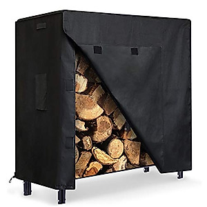 ZNCMRR Firewood Log Rack Cover, 4 Feet 600D Oxford Heavy Duty Outdoor Waterproof All-Weather Outdoor Protection for Firewood Rack Cover, 48" x 24" x 42" (4 Feet, Black)