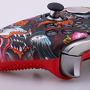 9CDeer 1 x Protective Customize Transfer Print Silicone Cover Skin Loong Red + 6 Thumb Grips Analog Caps for Xbox Elite Wireless Controller Compatible with Official Stereo Headset Adapter