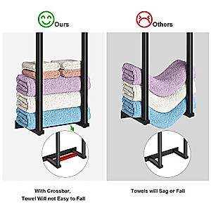 Nidouillet Wall Towel Rack for Rolled Towels, New Upgrade 2 Bar Towel Racks for Bathroom Wall Mounted, Bathroom Towel Storage, Metal Bath Towel Holder for Folded Large Towel Washcloths, Black