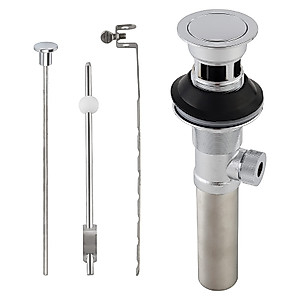 Bathroom Sink Drain with Overflow, Solid Brass Push and Seal Pop Up Drain Stopper Lift Rod, Bathroom Lavatory Vanity Vessel Sink Drain Compatible with Moen, American Standard, Universal Drain Hole