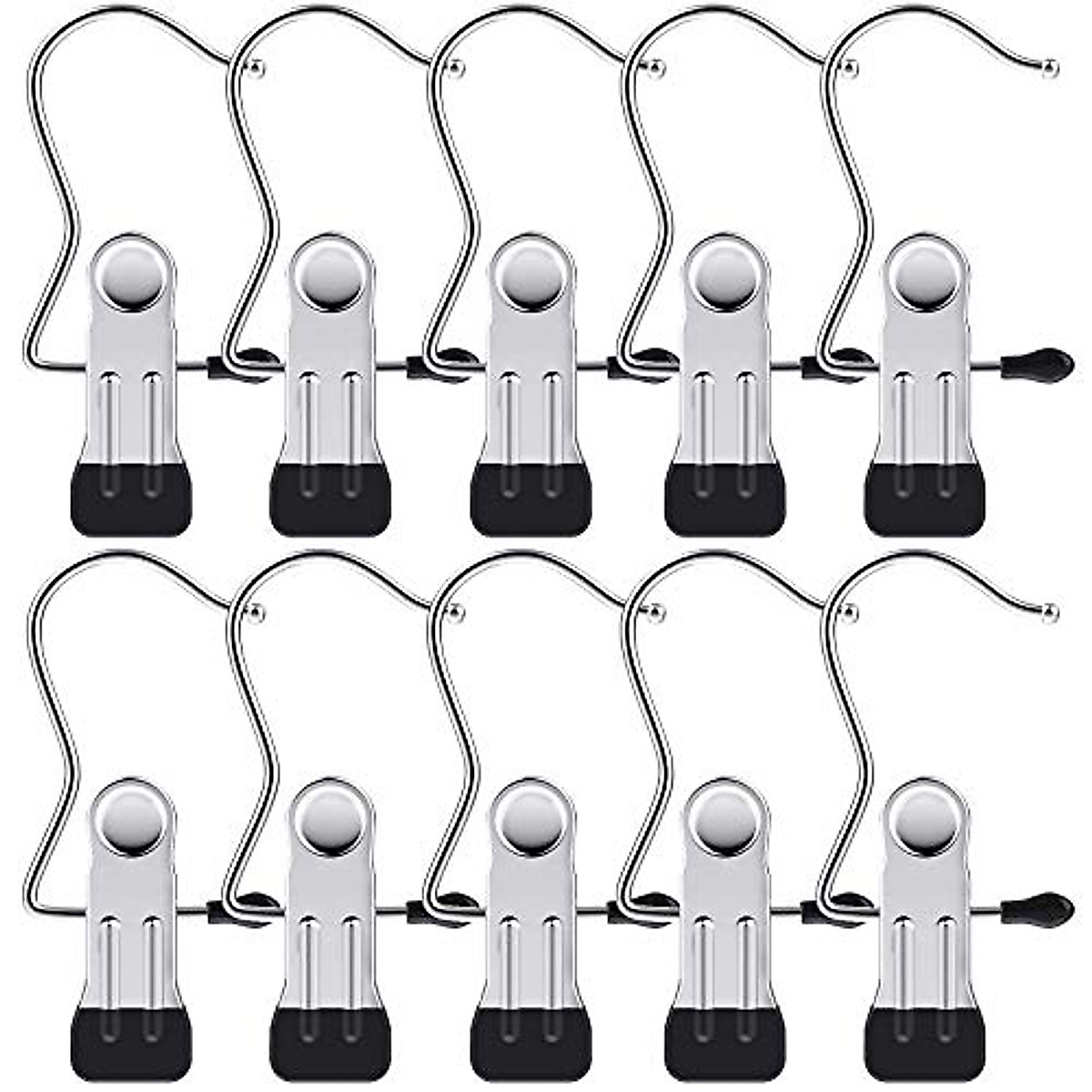 HOUTIONWELL 20 Pack Laundry Hook Boot Hanging Hold Clips Portable Hanging Clothes Pins Hanging Hooks White Stainless Steel Home Travel Hangers Multi-Functional Heavy Duty Organizer Pants Shoes Clip