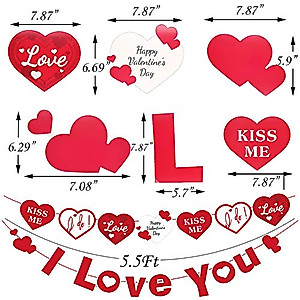 Valentines Day Heart Banner Decorations, I LOVE YOU Garland and Red Glitter Heart Swirl Hanging Kit, Best for Bridal Shower, Anniversary, Wedding, Love Party Supplies, Valentine's Day Tree, Home Décor