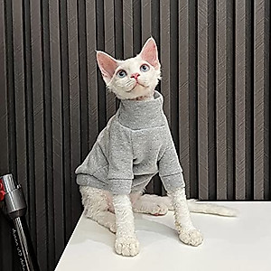 Sphynx Hairless Cat Clothes Autumn Thicken Soft Turtleneck Hoodies Solid Color Cotton Pullover Cat Sweatshirt Pet Clothes (XL（8.8-11lbs）, Grey)