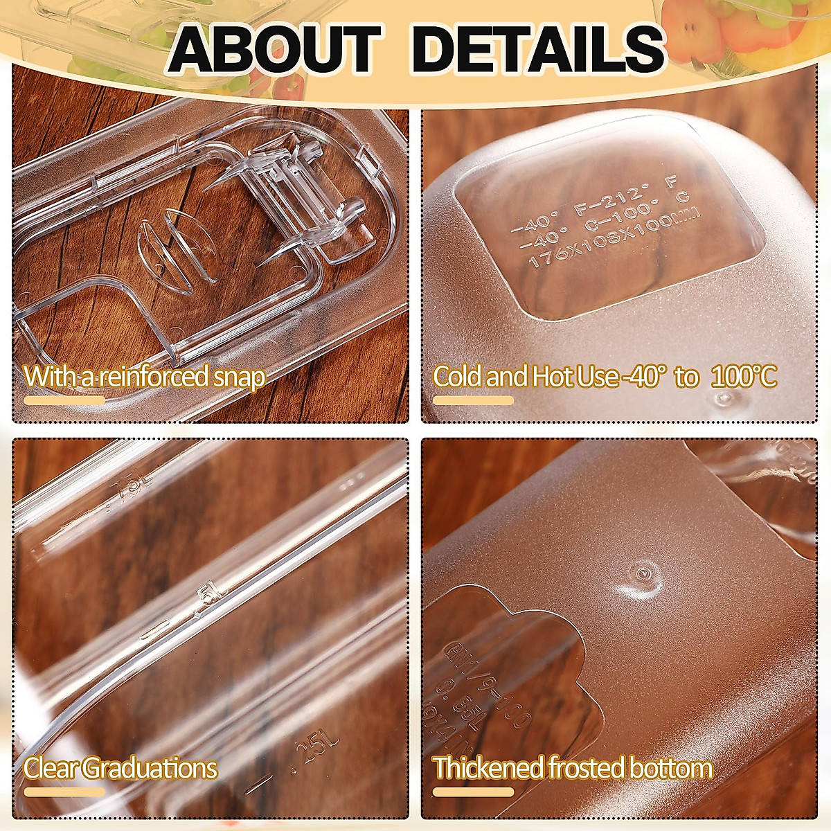 Geetery 12 Pack 1/9 Size 4'' Deep Polycarbonate Food Pan with Lid Clear Stackable Plastic Pan Restaurant Food Storage Containers with Hinged Lids for Salad Bar Hotel Supplies