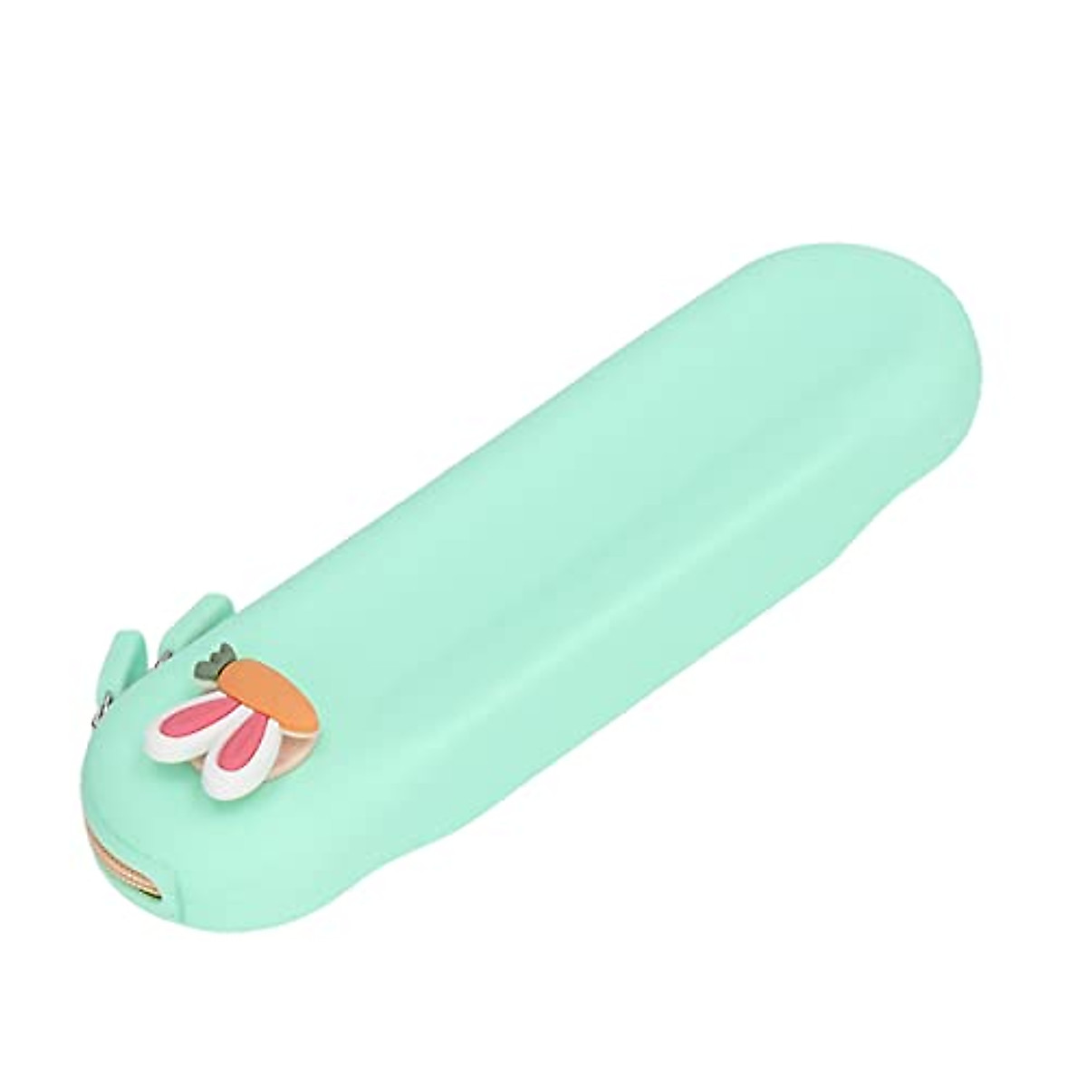 Silicone Pencil case Small Capacity Pure Color Narrow Stitching line Student Pencil case Organ Design for School Radish Rabbit and Radish House, Green