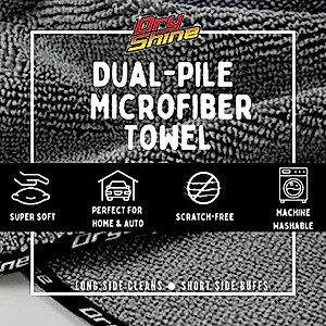 Dry Shine Foaming Glass Cleaner [2 Pack] + 2 Dual Pile Microfiber Towels / Safe on Tint, Streak-Free, Ammonia-Free / Car Window Cleaner / Glass Shower Door Cleaner / Glass Cleaner Spray