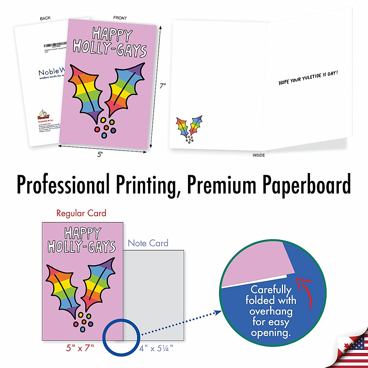 NobleWorks 12 Funny Christmas Greeting Cards Bulk Box Set with 5 x 7 Inch Envelopes (1 Designs, 12 Each) Happy Holly-Gays C7630XSG-B12x1