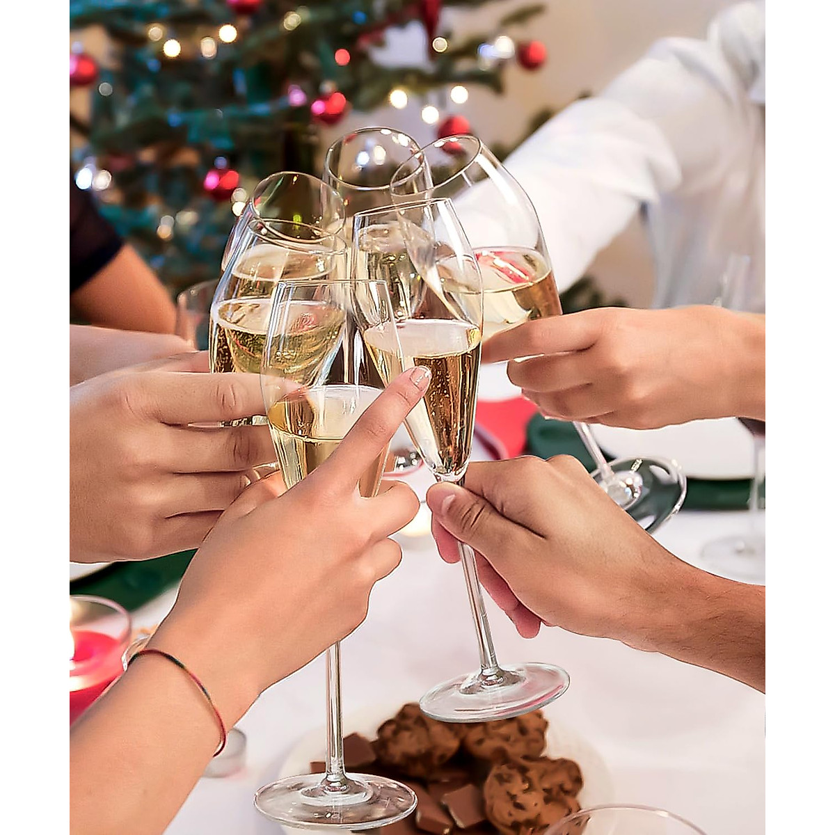 AOOE Champagne flutes glass Set of 4,Hand Blown Crystal Wedding Flutes Glasses,Perfect for Christmas Day,Wedding, Anniversary,10.5", 7.5 Oz, Clear…