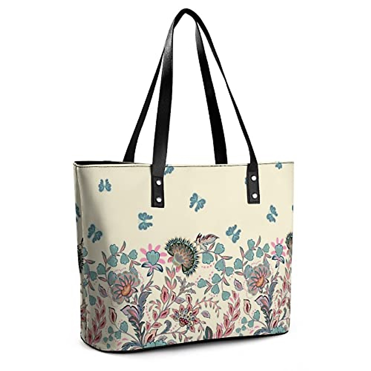 Womens Handbag Flowers And Butterfly Pattern Leather Tote Bag Top Handle Satchel Bags For Lady