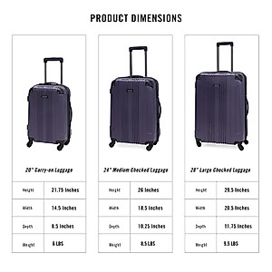 Kenneth Cole REACTION Out of Bounds Lightweight Hardshell 4-Wheel Spinner Luggage, Smokey Purple, 24-Inch Checked