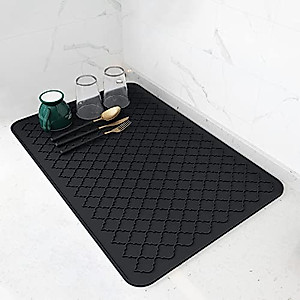 AMOAMI-Dish Drying Mats for Kitchen Counter Heat Resistant Mat Kitchen Gadgets Kitchen Accessories (16" x 24", BLACK)